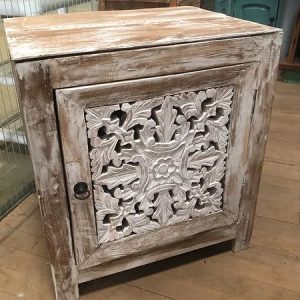 Side Table 1 Door White Wash Finish - Bali Bazaar